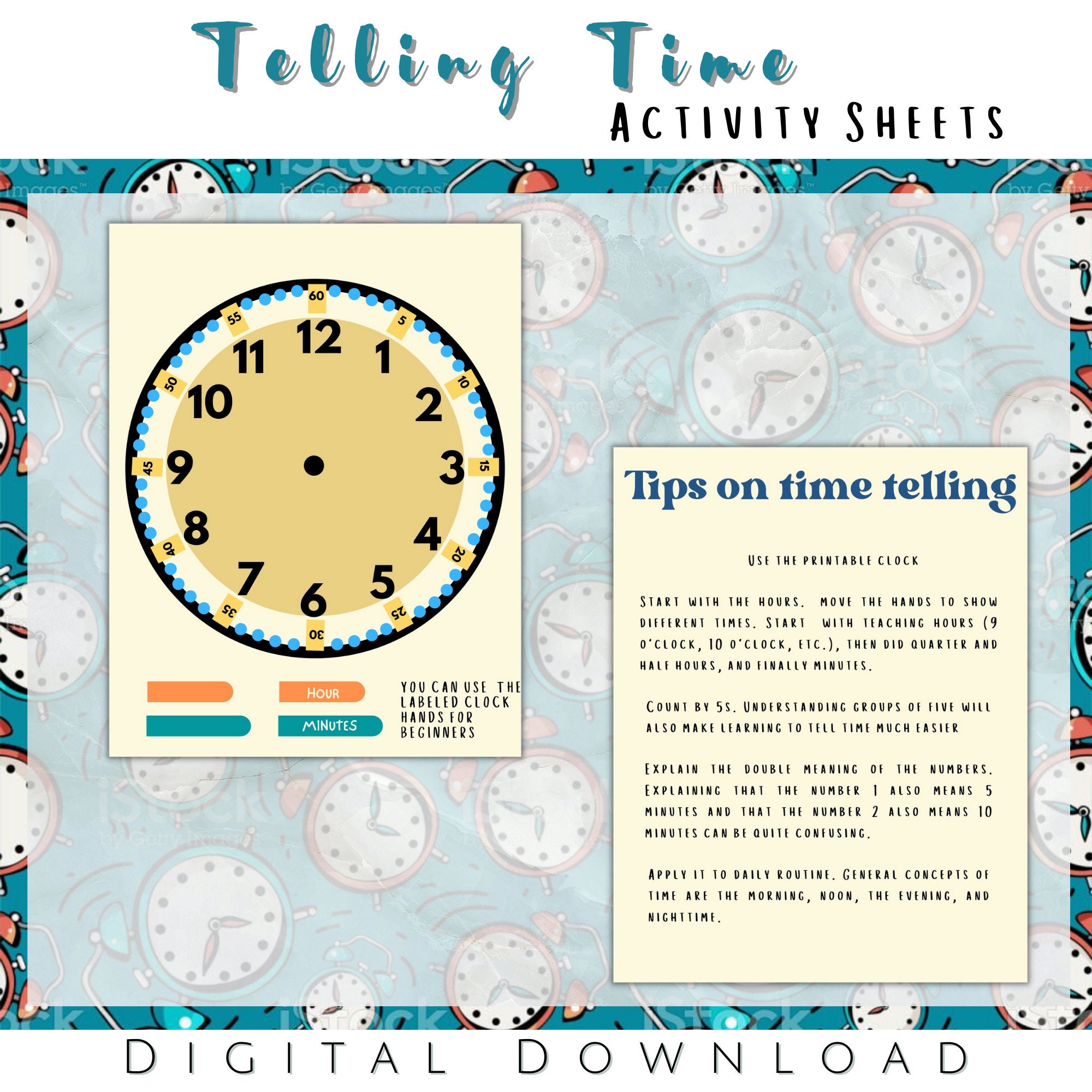 Telling Time Activity Sheets + Printable Clock + Clock Kids Routine ...