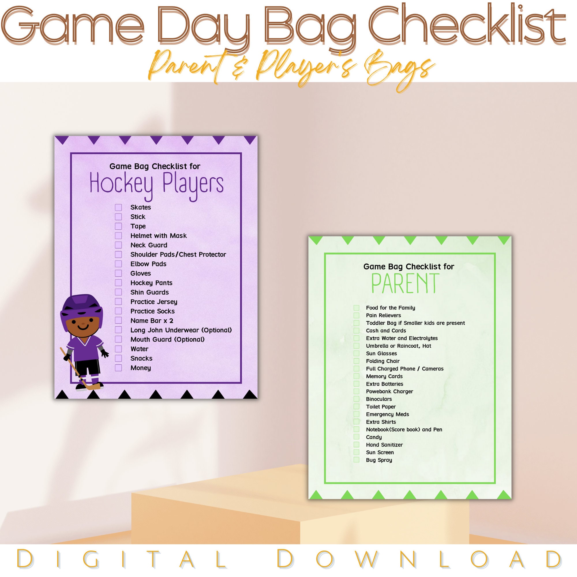 School Sports Bag Checklists/ Parent and Child Bag Printable | Game Day ...