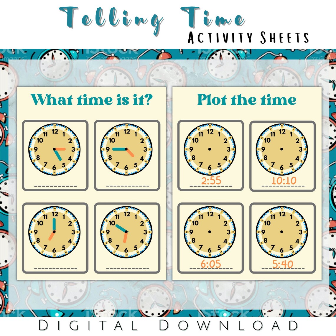 Telling Time Activity Sheets + Printable Clock + Clock Kids Routine ...