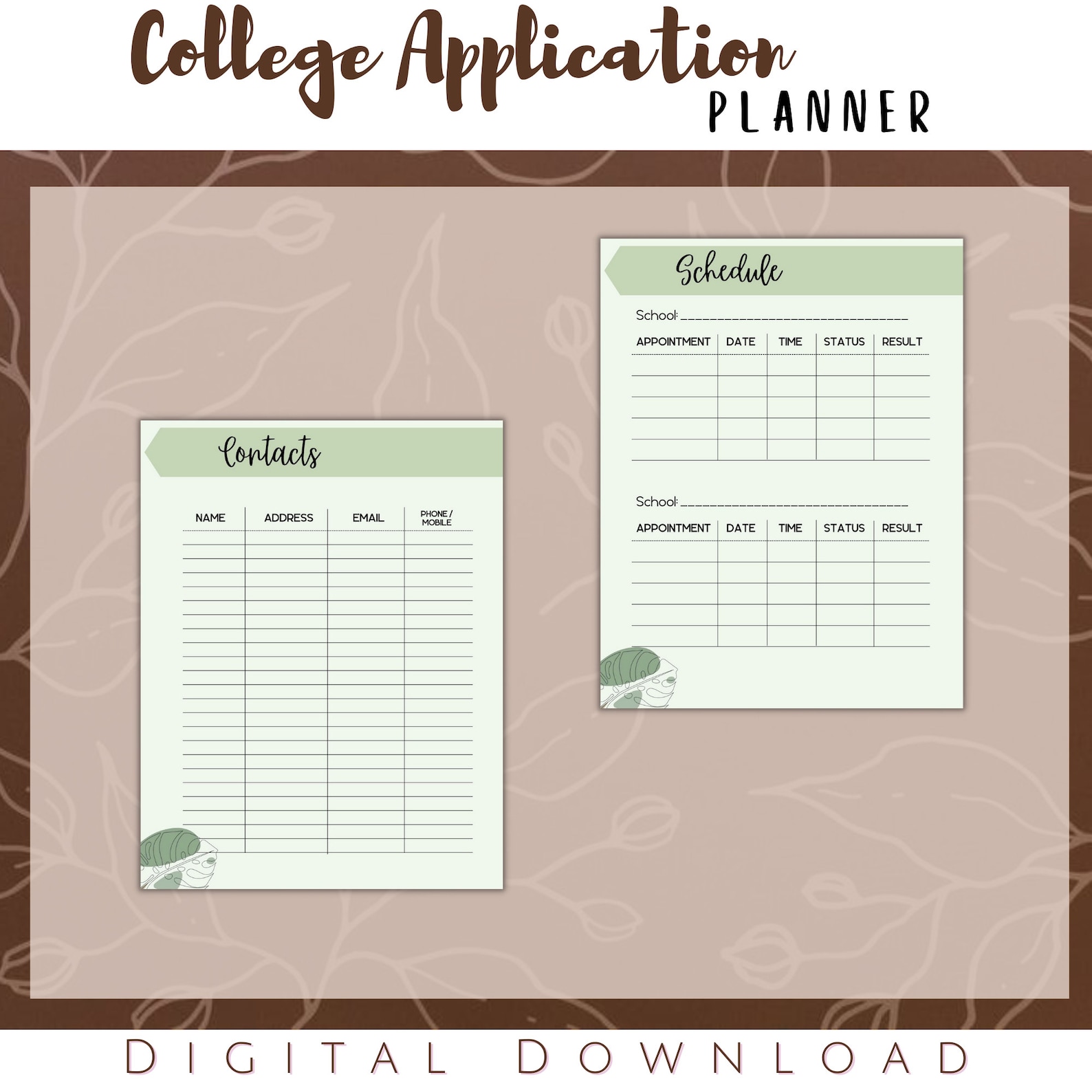 College Application Planner Printable: US Letter Organizer (instant ...