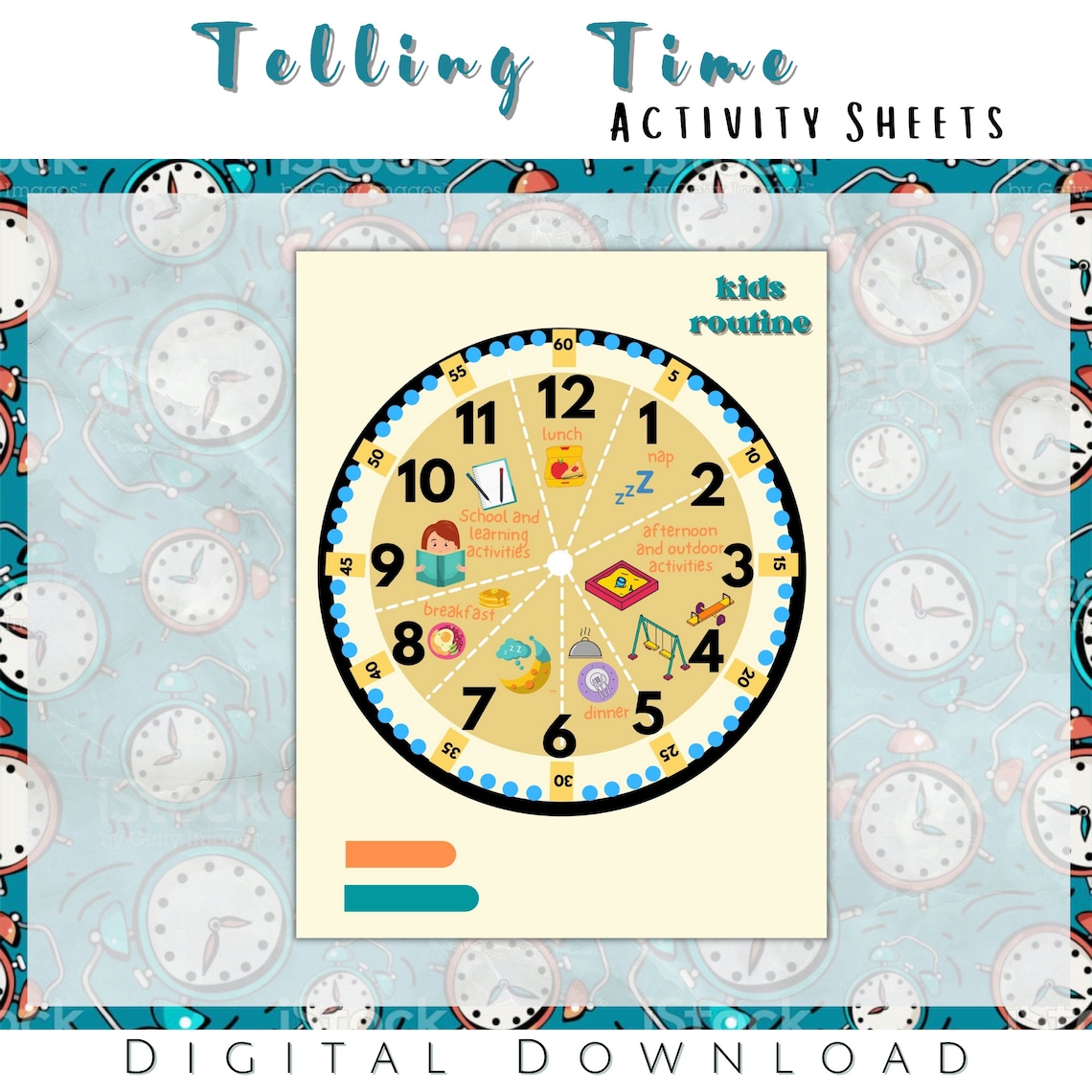Telling Time Activity Sheets + Printable Clock + Clock Kids Routine ...