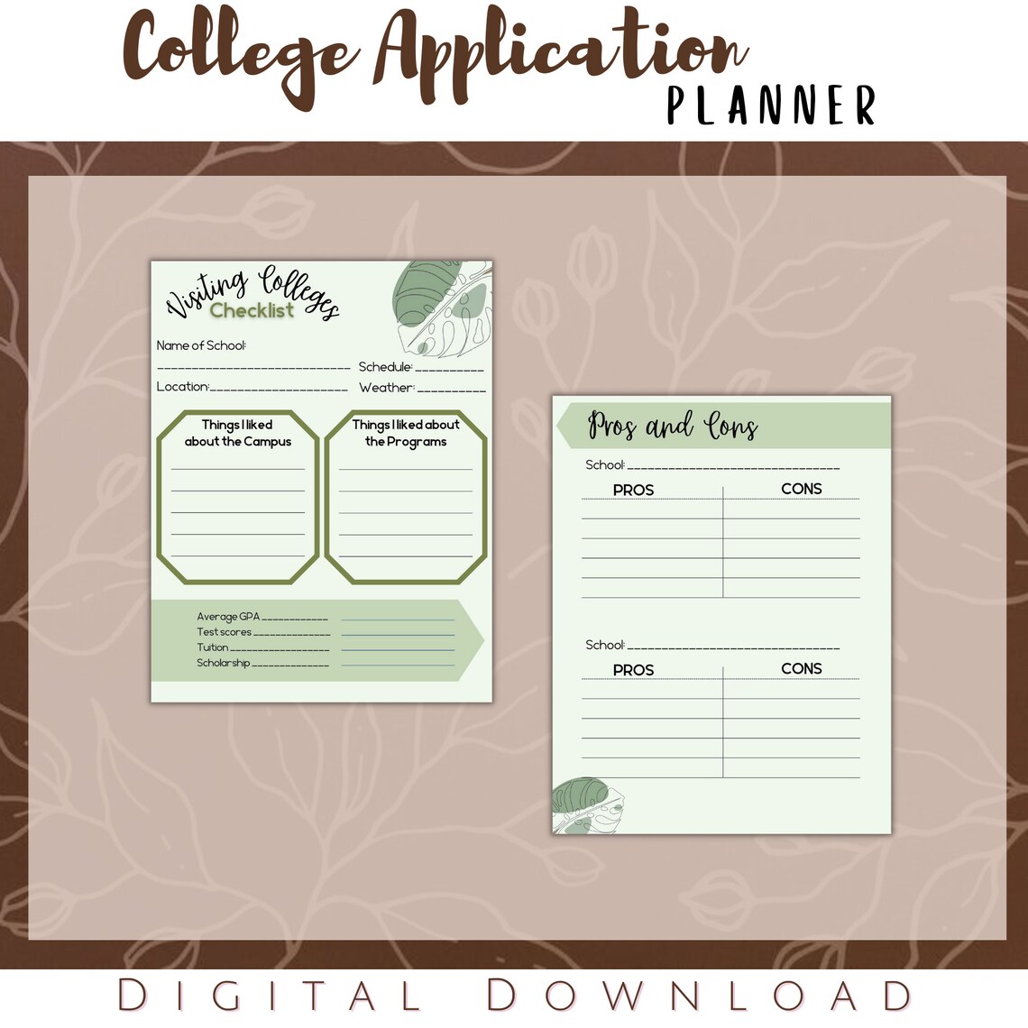 College Application Planner Printable: US Letter Organizer (instant ...