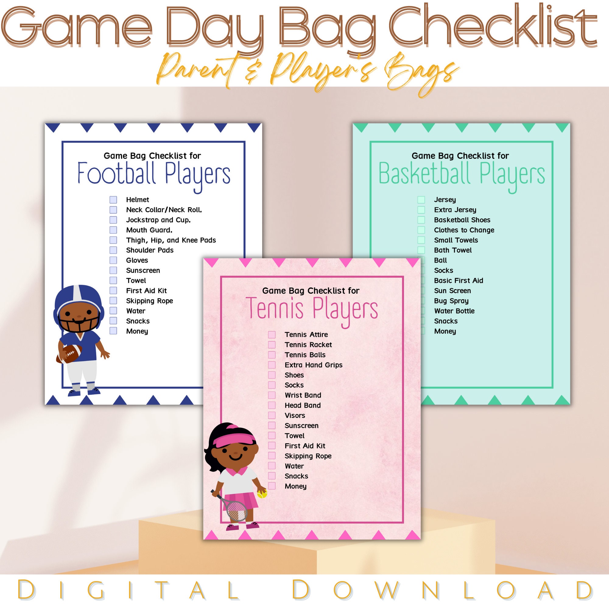 School Sports Bag Checklists/ Parent and Child Bag Printable | Game Day ...