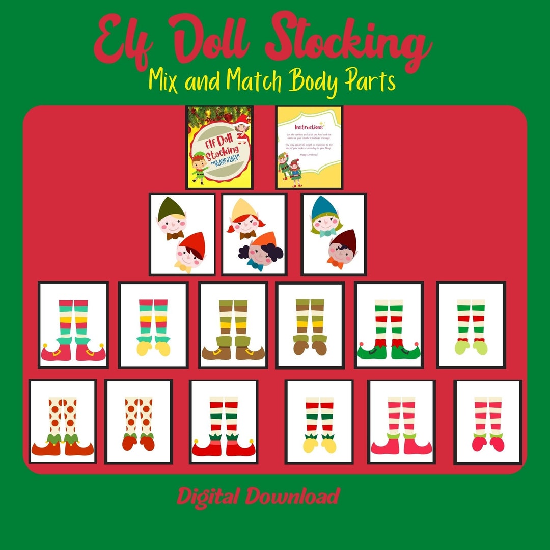 Printable Elf Paper Doll Stocking Mix and Match Body Parts Elf Doll Mix ...