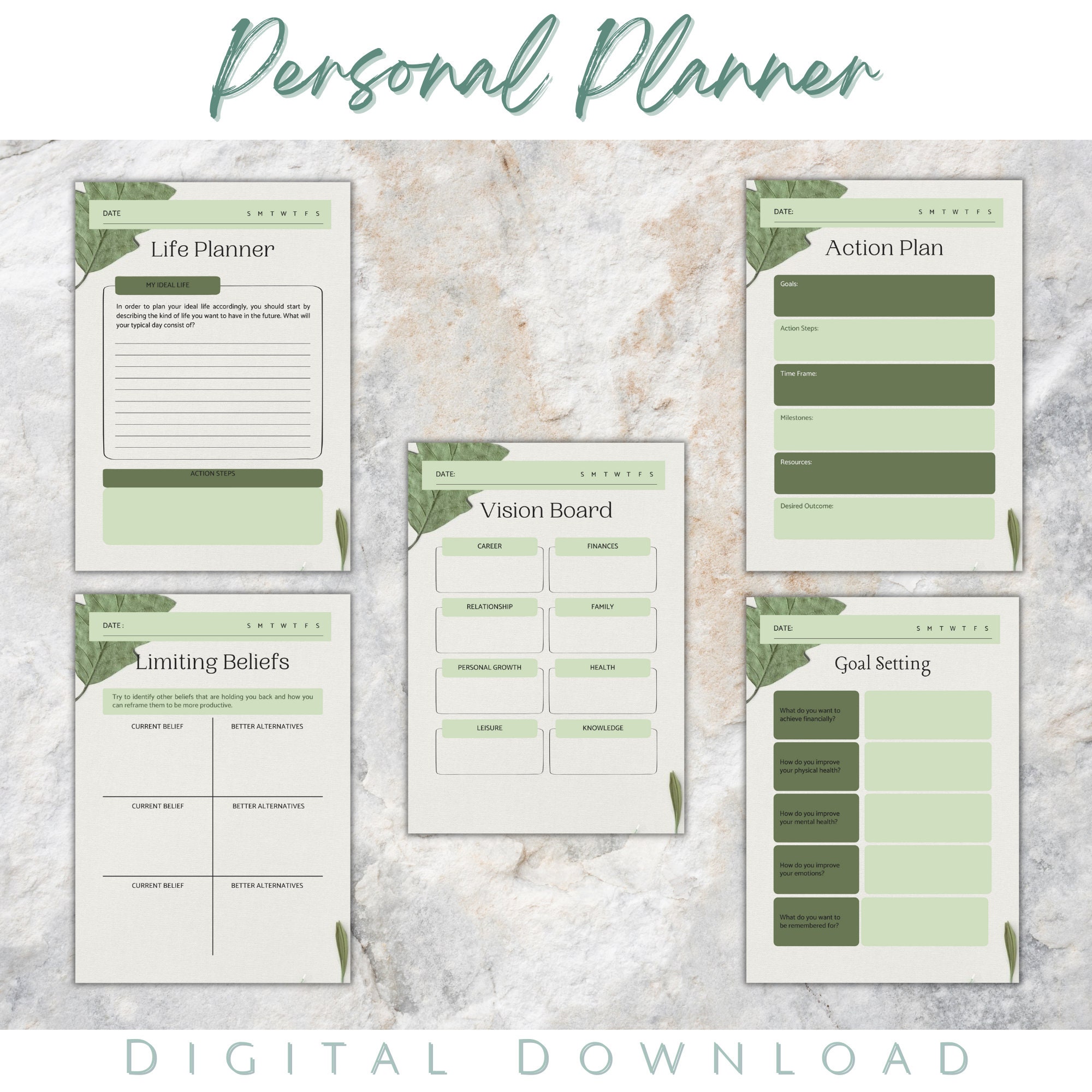 Personal Planner Printable Life Planner Life Goal Planner Vision Board ...