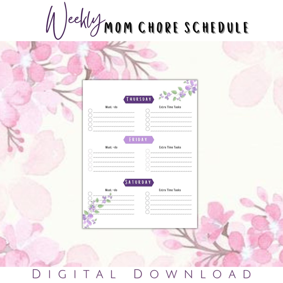 Weekly Mom Chore Schedule Printable Weekly Cleaning Schedule - Etsy
