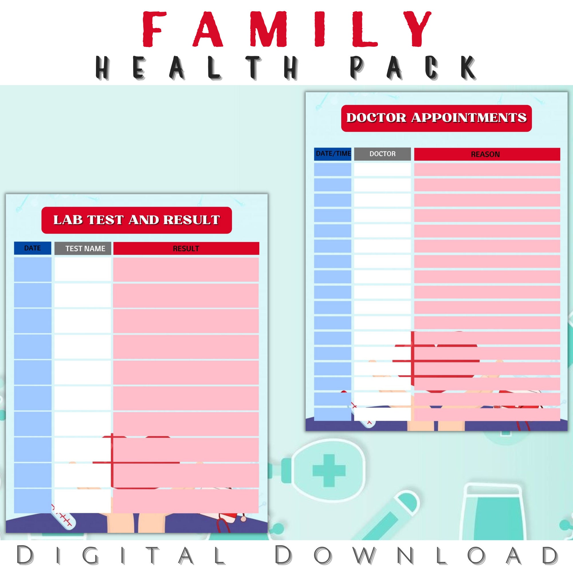 Family Medical Health Pack Printable | Family Medication Sheet | Family ...