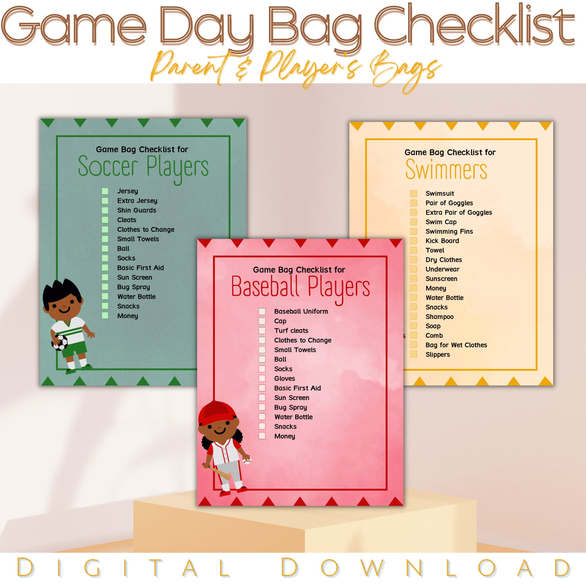 School Sports Bag Checklists/ Parent and Child Bag Printable | Game Day ...