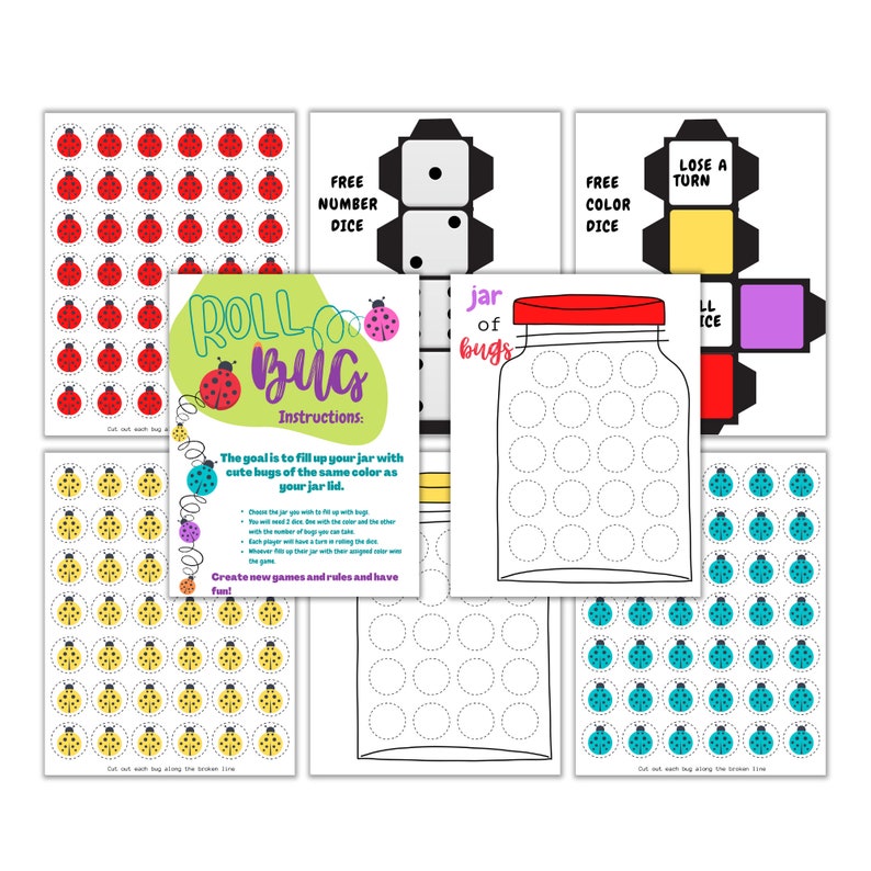 Instant Download Game Insect and Bug Printable Dice Game Roll a Bug ...