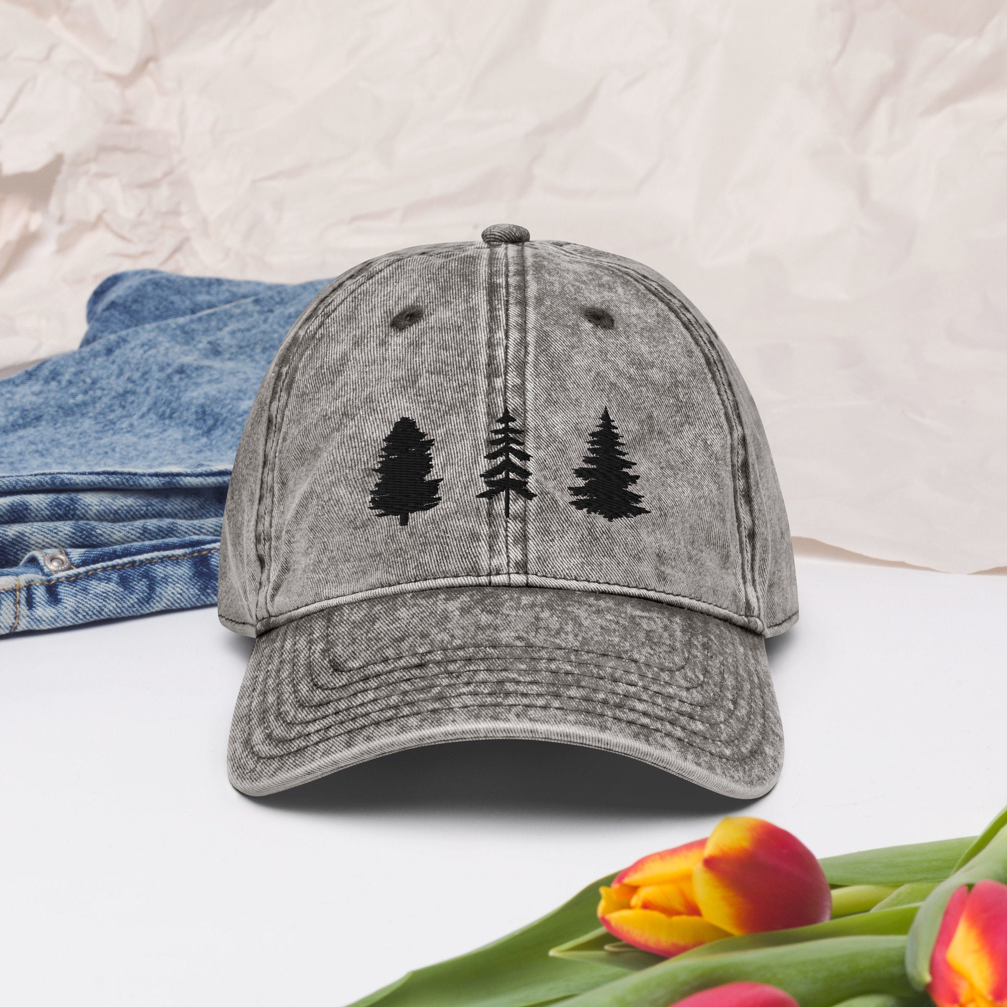 Vintage Cotton Twill Baseball Cap With Pine Trees - Etsy