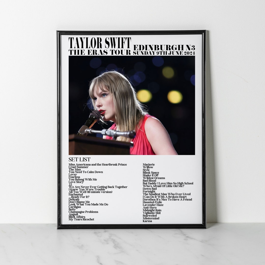 Edinburgh Night 3 Setlist Poster, the Eras Tour Poster, Taylor Swiftie ...