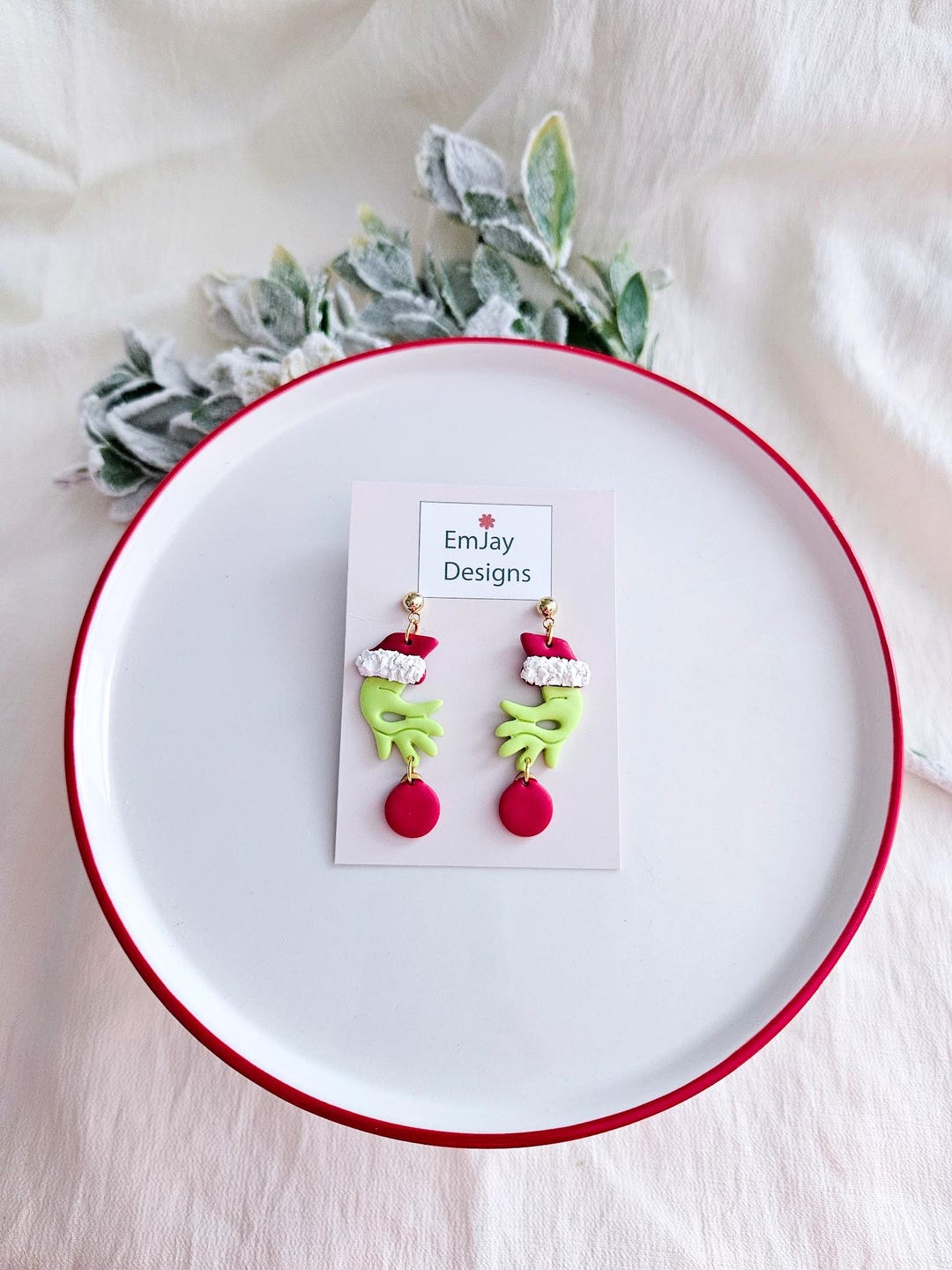 Grinch Hand and Ornament Dangles I Polymer Clay Earrings I Christmas ...