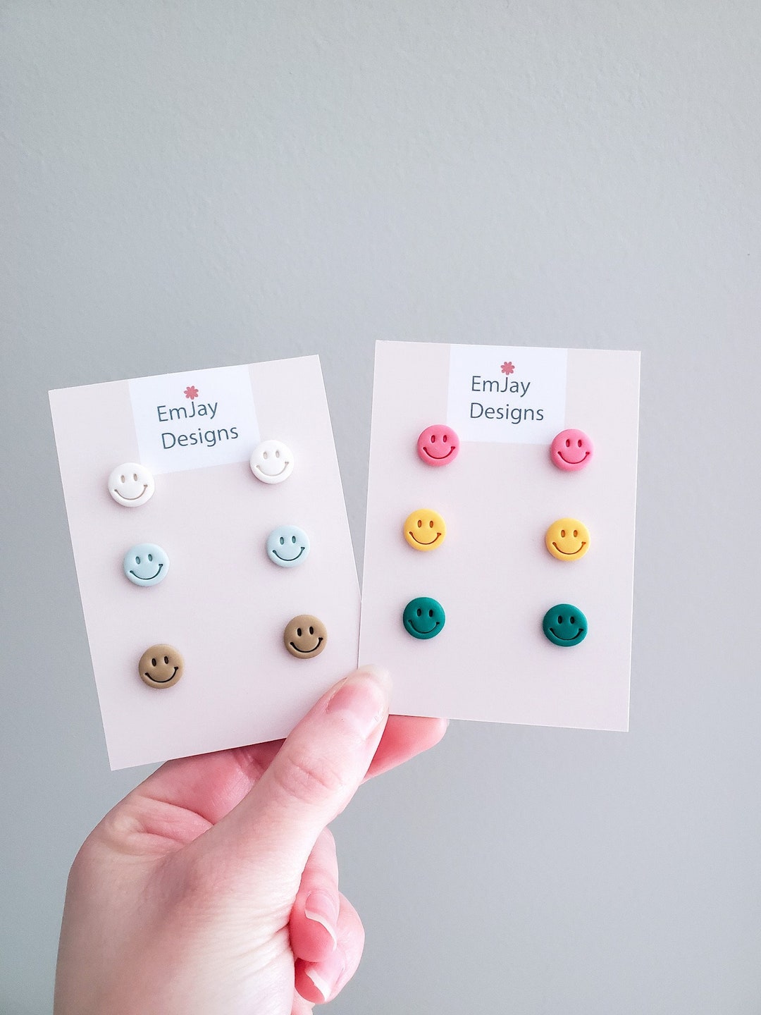 Smiley Face Studs I Polymer Clay Earrings I Stud Earrings I Handmade I Hypoallergenic I Cute ...
