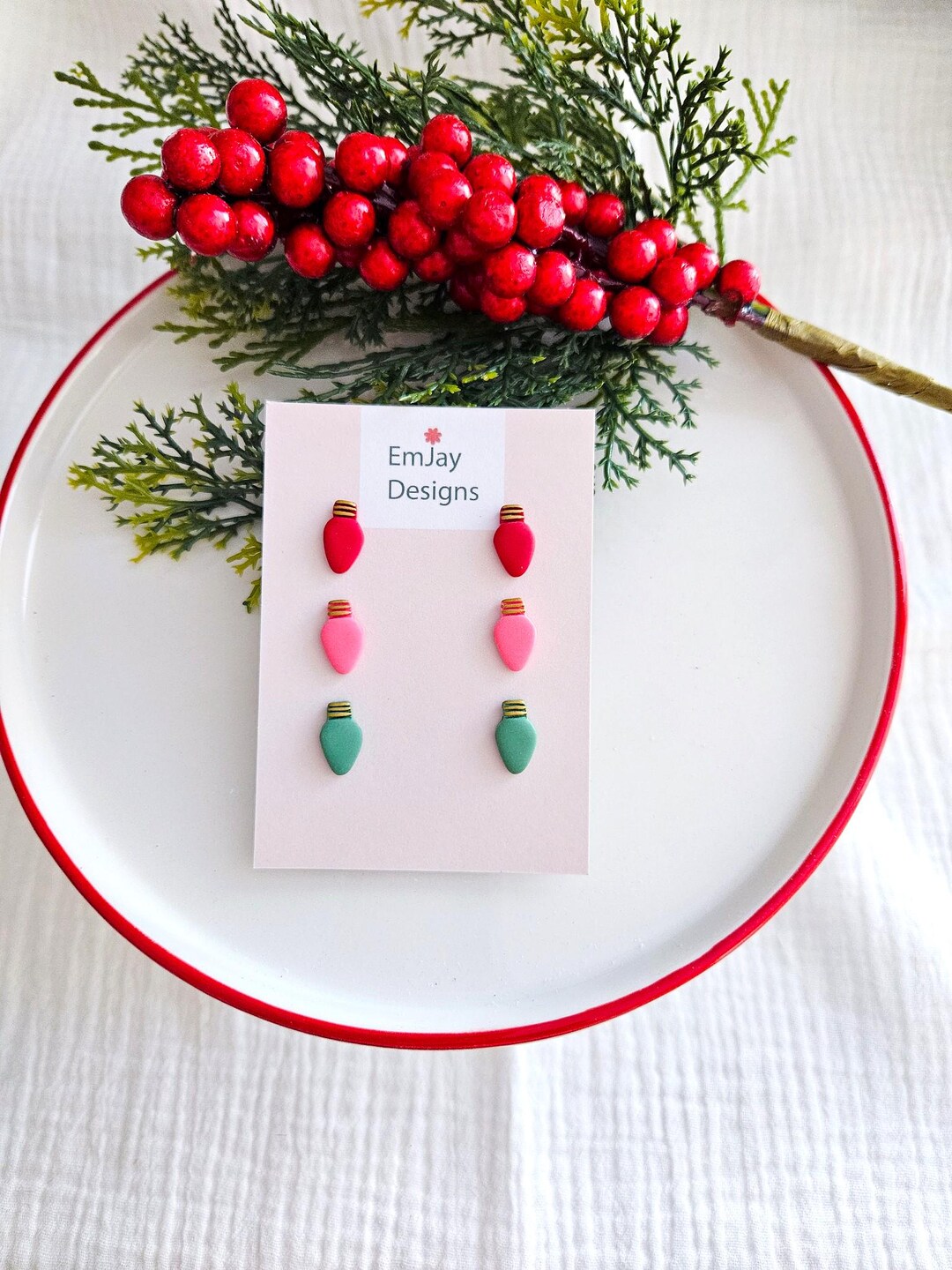 Colorful Christmas Light Bulb Stud Pack I Polymer Clay Earrings I ...