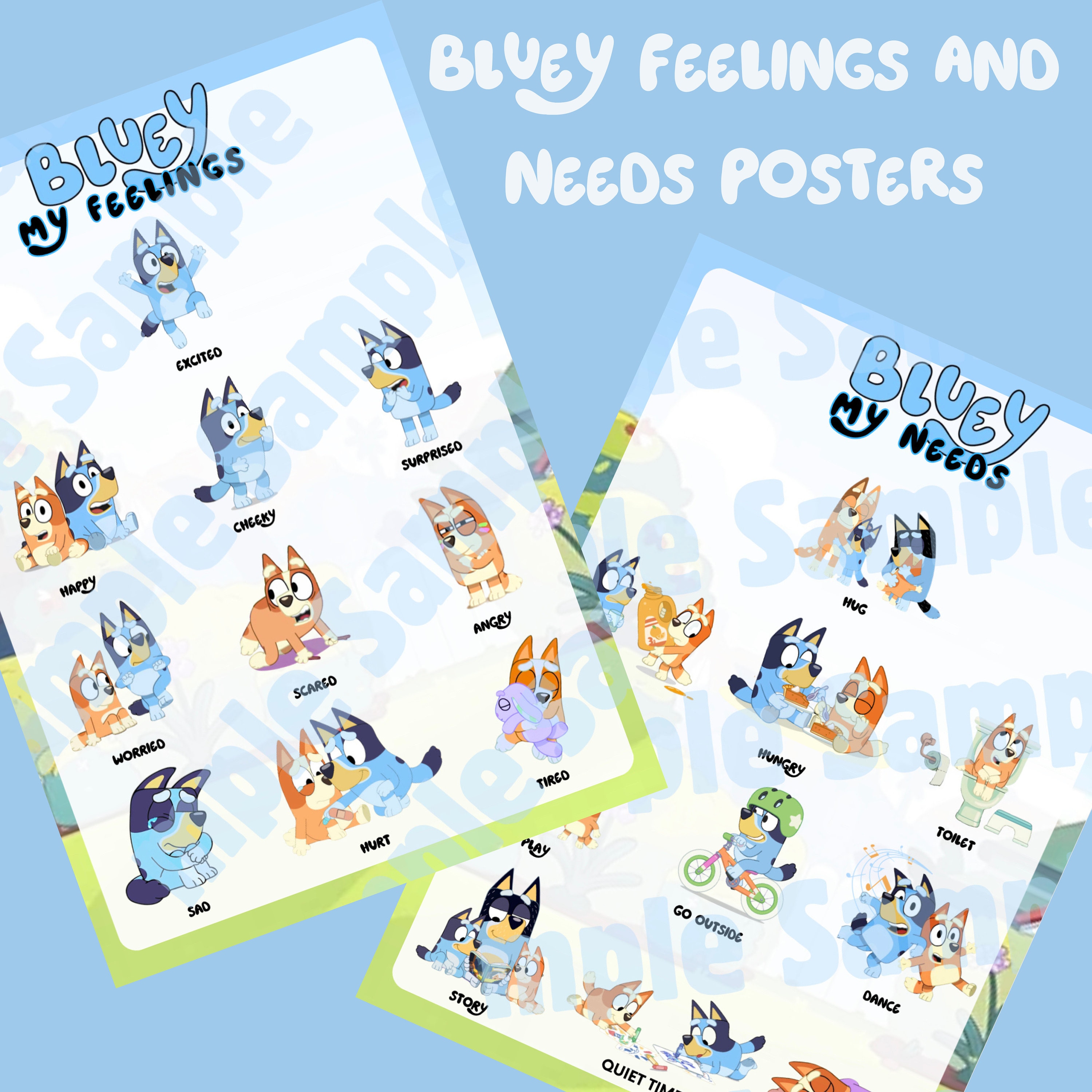 Blue Dog Bluey Inspired Toddler Feelings and Needs Develomental Chart ...