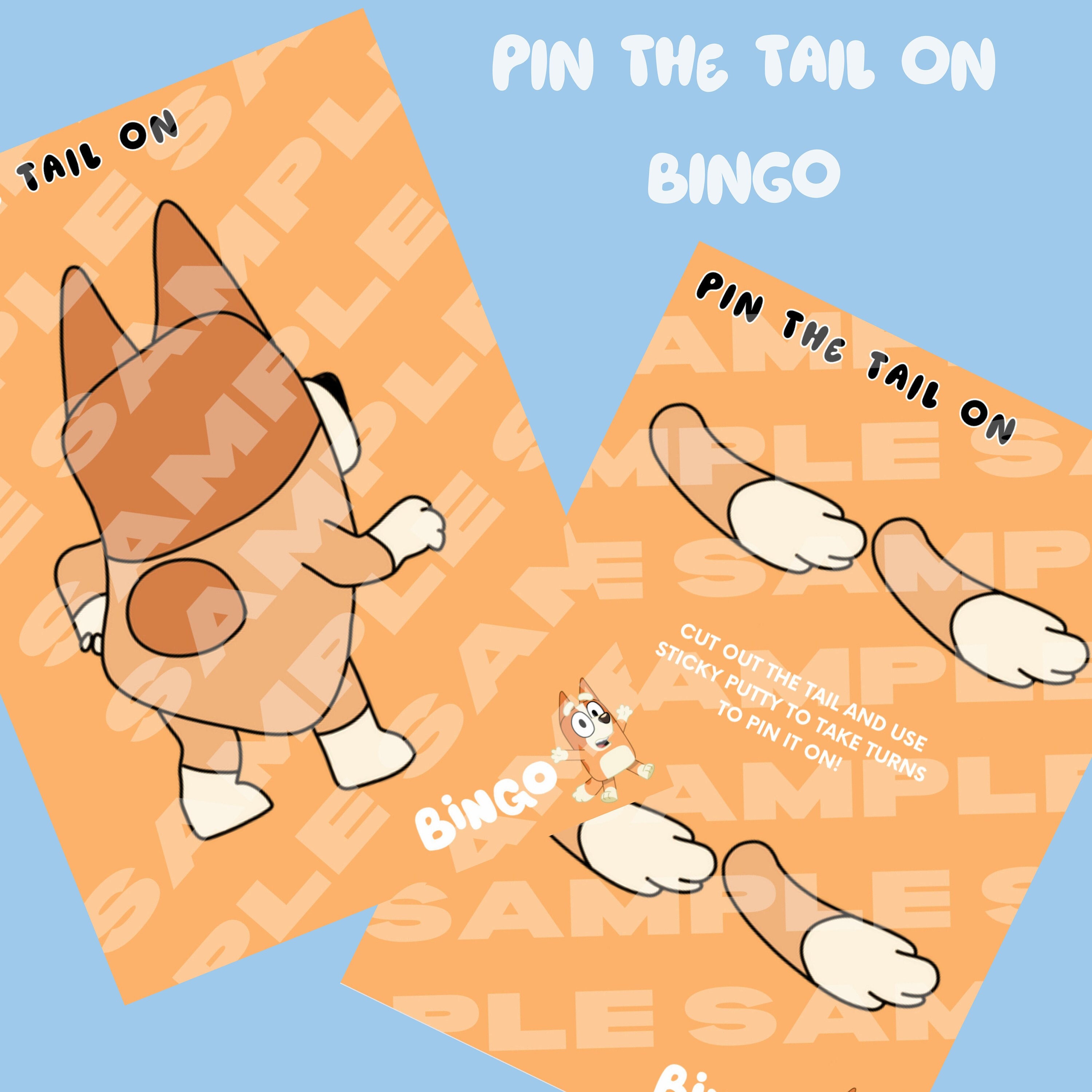 Pin the Tail on the Orange Dog bluey Bingo Inspired Party Game for Kids ...