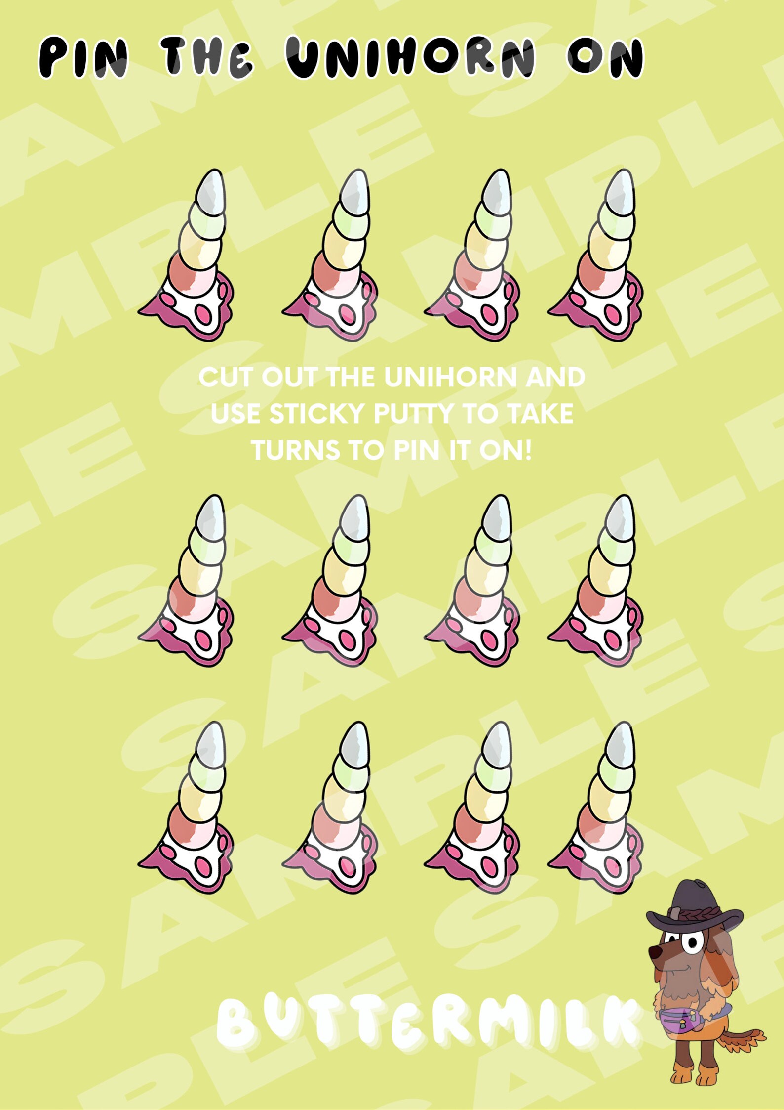 Pin the Tail on the Unipony bluey Bingo Buttermilk Inspired Party Game ...