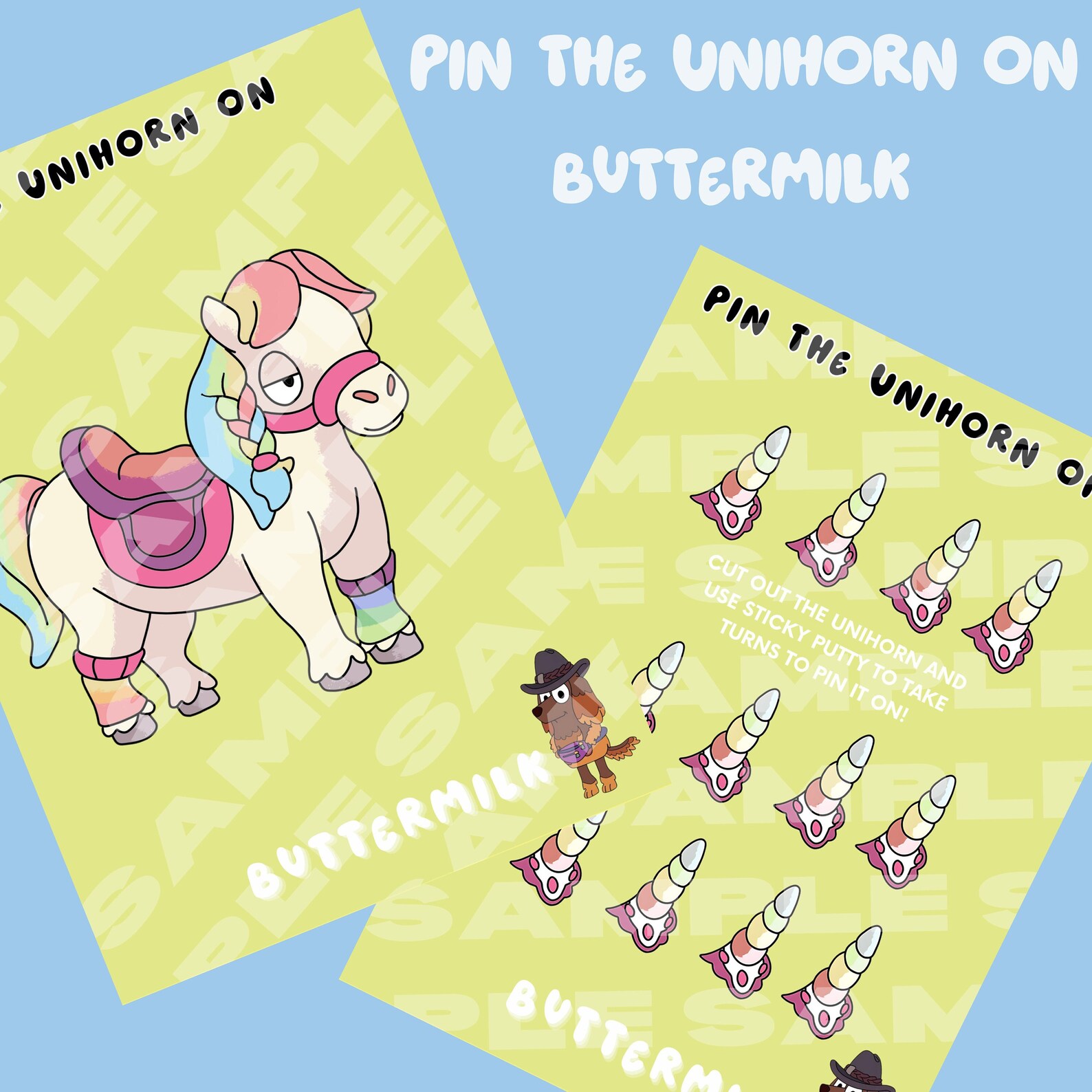 Pin the Tail on the Unipony bluey Bingo Buttermilk Inspired Party Game ...