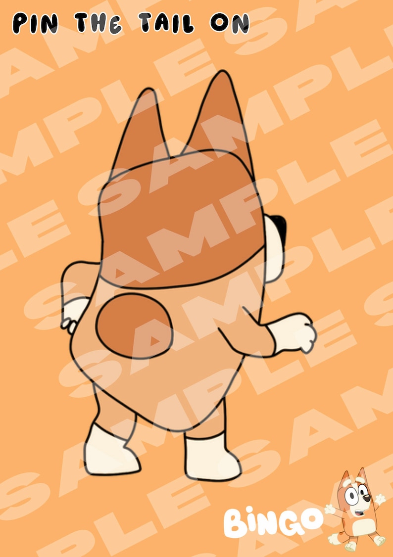 Pin the Tail on the Orange Dog bluey Bingo Inspired Party Game for Kids ...