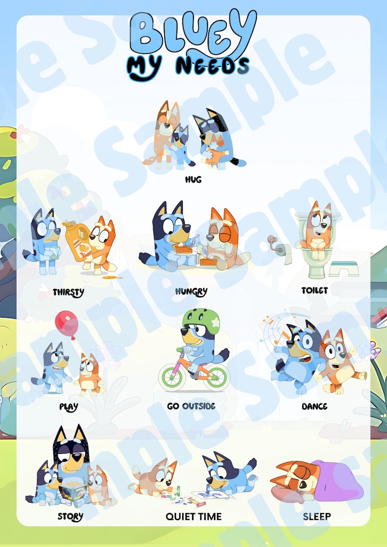 Blue Dog Bluey Inspired Toddler Feelings and Needs Develomental Chart ...