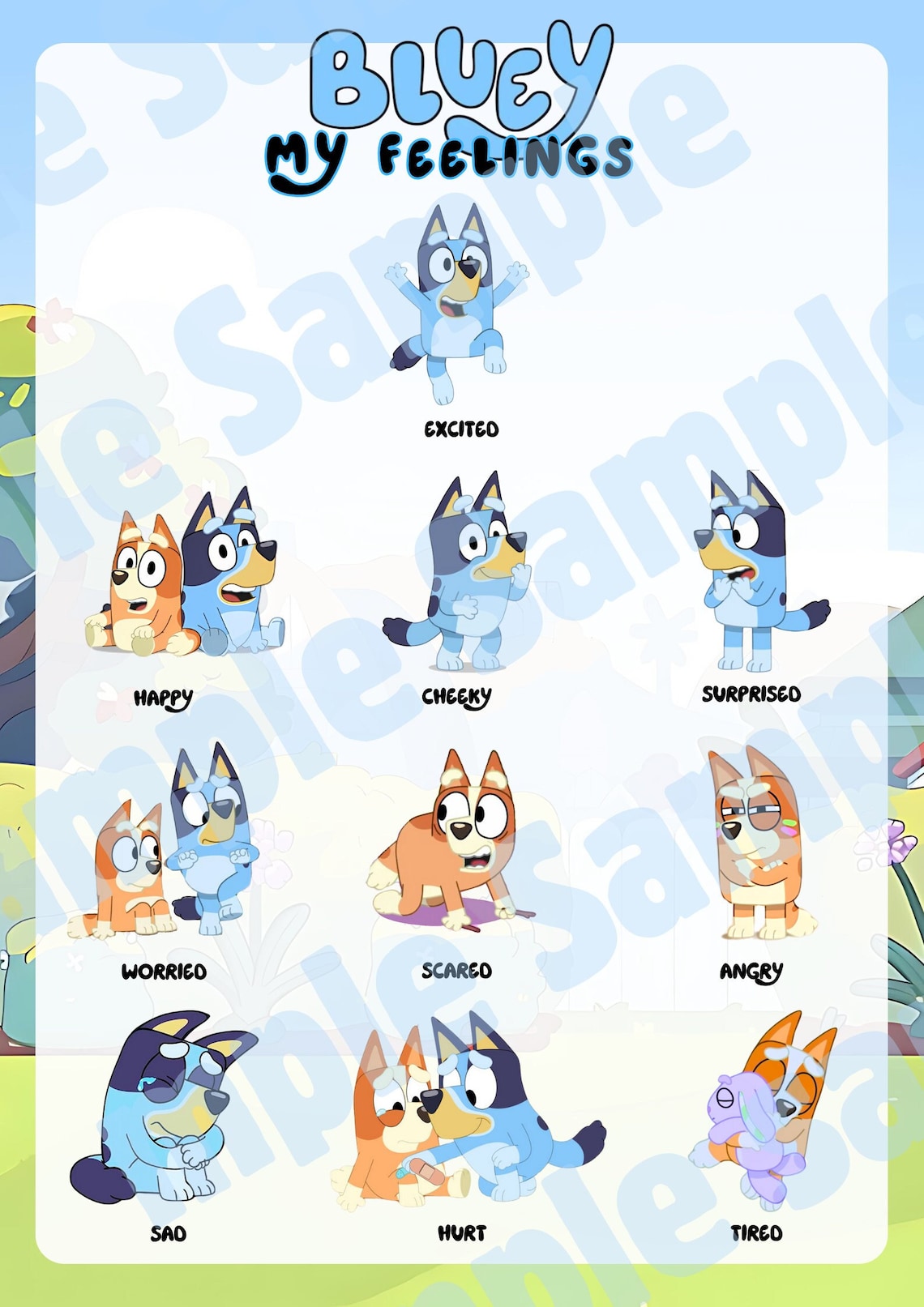 Blue Dog Bluey Inspired Toddler Feelings and Needs Develomental Chart ...