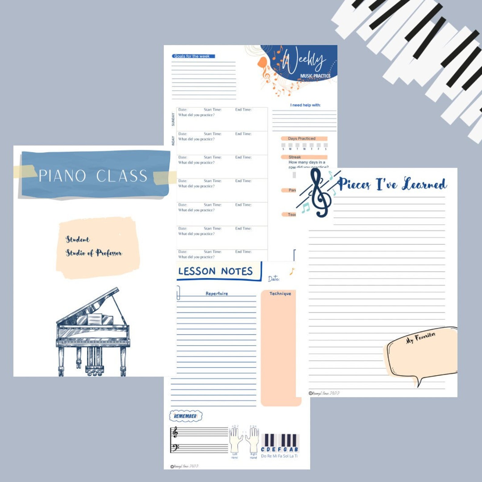 Piano Practice Sheets, Lesson Sheets and More - Etsy