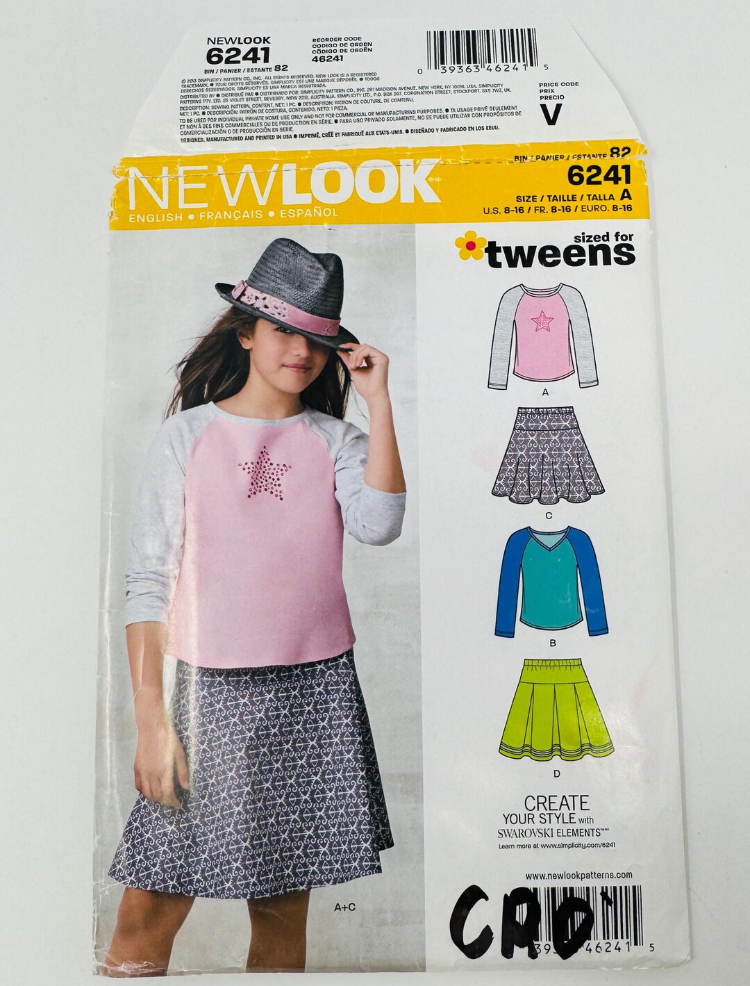 New Look 6241 Easy Sewing Pattern Tweens Top and Skirt Sizes 8, 10, 12 ...
