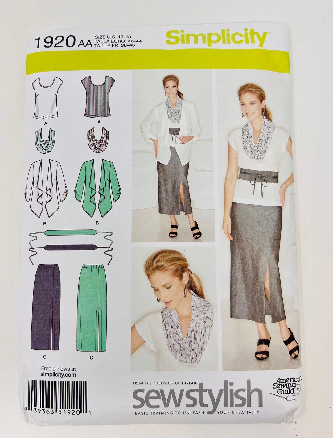 Simplicity 1920 Sew Stylish Sewing Pattern Misses' Top Skirt Scarf Belt ...