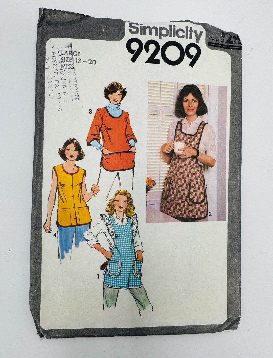 Simplicity 9209 Vintage Sewing Pattern Misses' Aprons and Smock Size ...