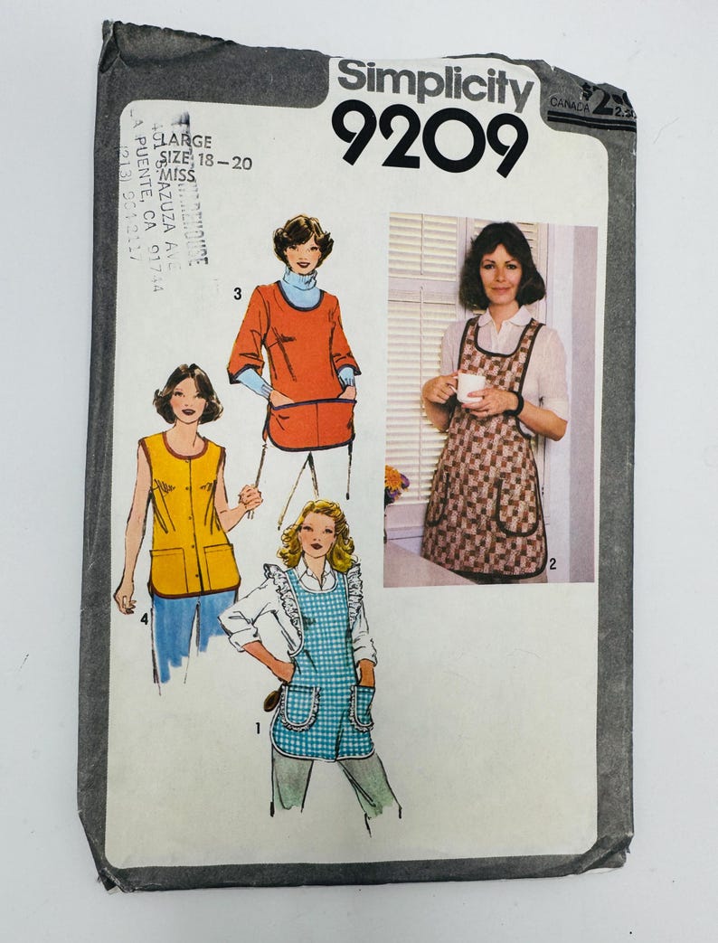 Simplicity 9209 Vintage Sewing Pattern Misses' Aprons and Smock Size ...