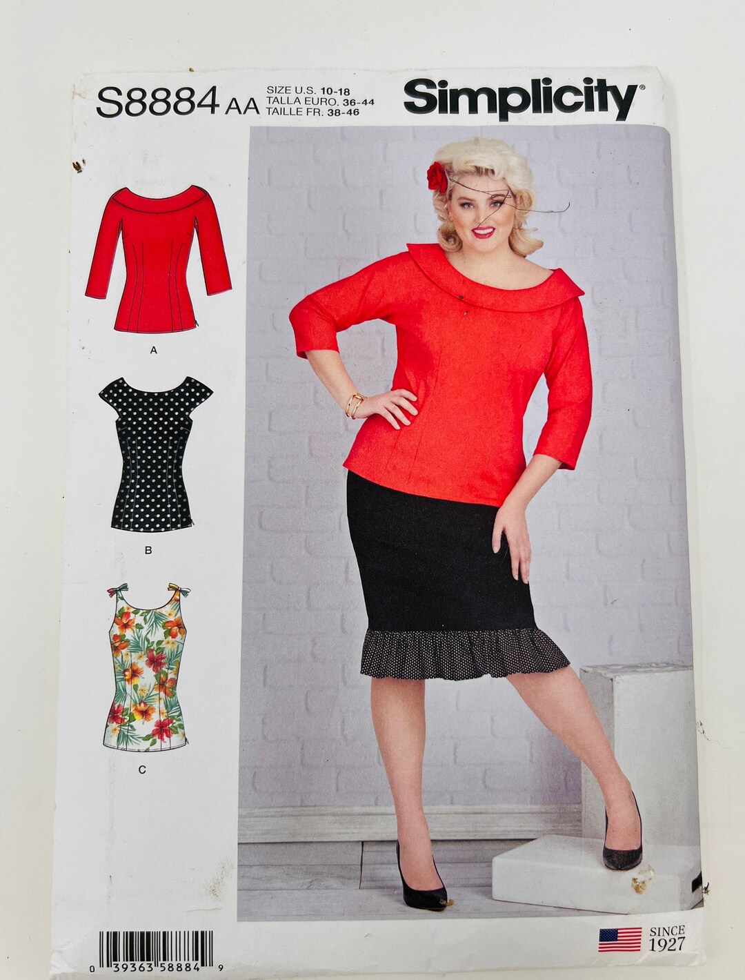 Simplicity 8884 Sewing Pattern Women's Retro Tops Sizes 10, 12, 14, 16 ...