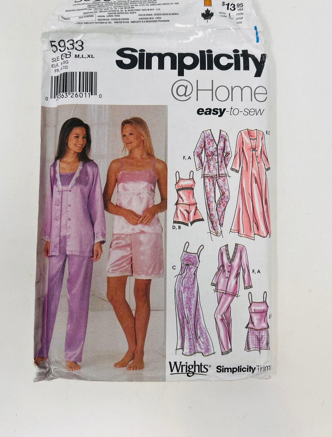 Simplicity 5933 Sewing Pattern Misses' Nightgowns Robes Pajamas Size M ...