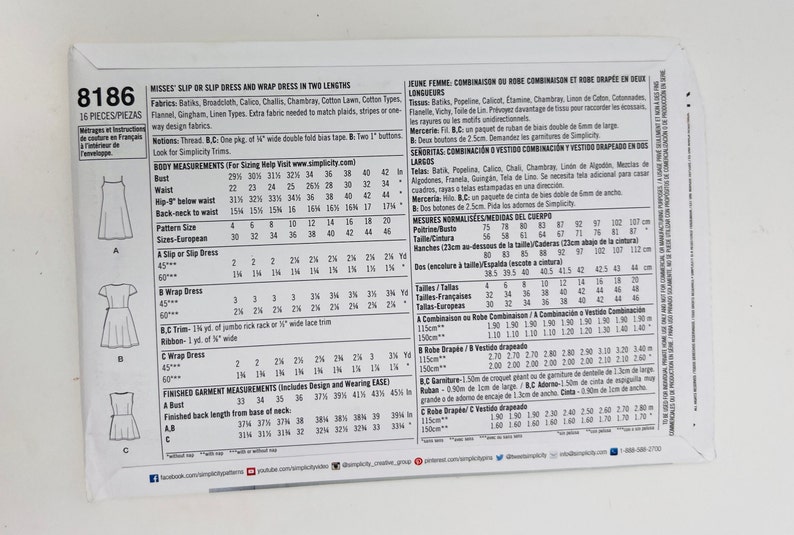 Simplicity 8186 Dottie Angel Slip and Wrap Dress Size 4, 6, 8, 10, 12 ...