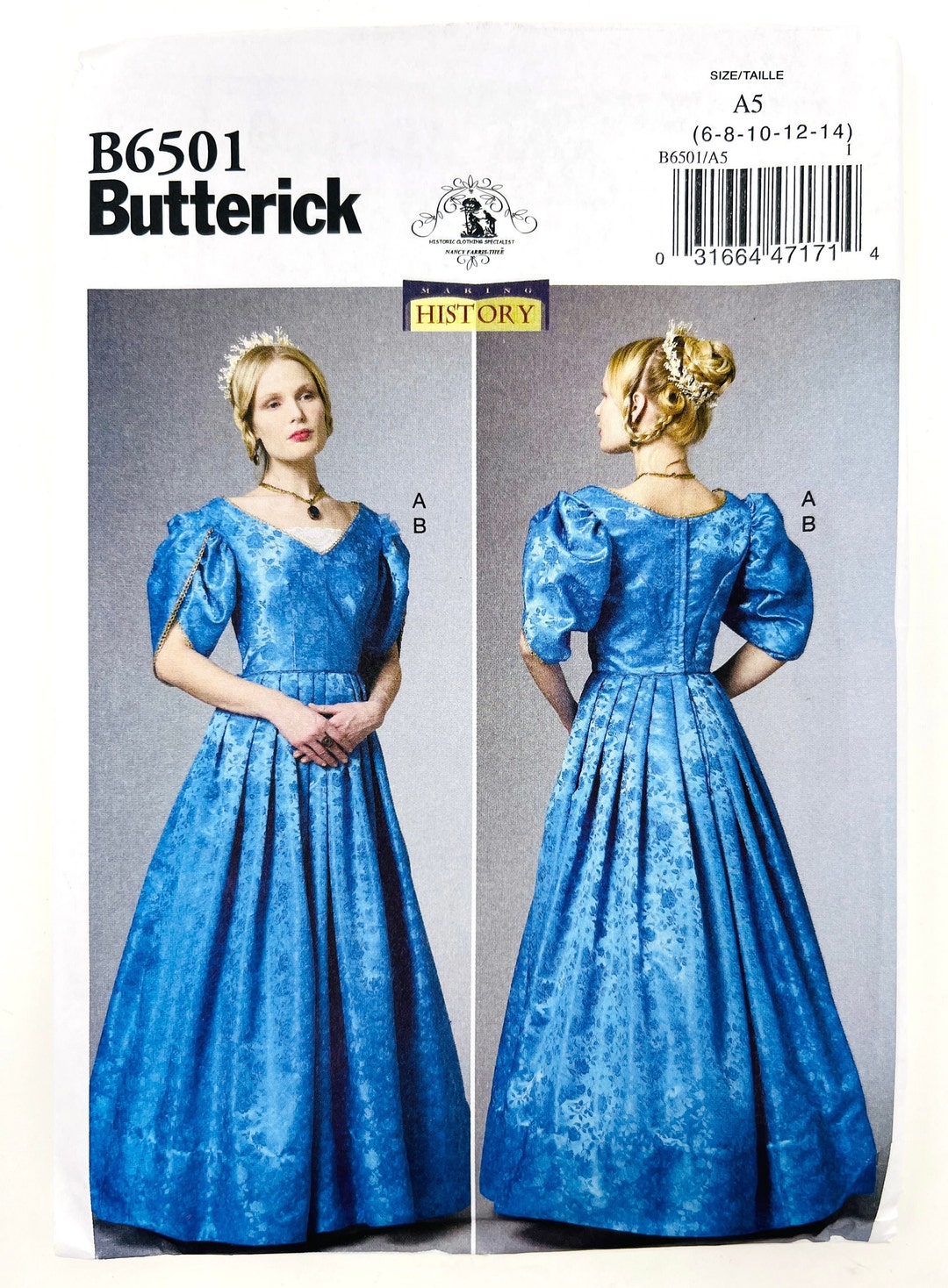 Butterick B6501 6501 Making History Misses' Sewing Pattern Costume Robe ...