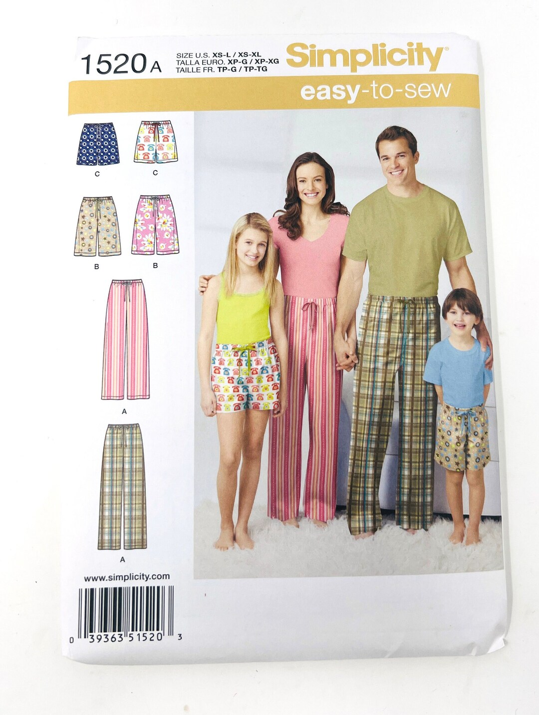 Simplicity 1520 Sewing Pattern Easy to Sew Unisex Pajama Pants Sizes XS, S, M, L, XL - Etsy