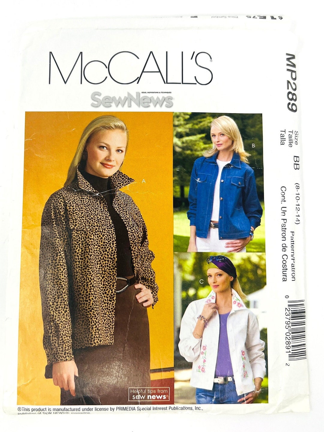 Mccalls Sew News Pattern MP289 4385 Misses'/miss Petites Jean Jackets ...