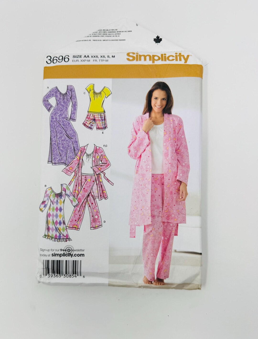 Simplicity 3696 Sewing Pattern Pajama Pants Shorts, Robe, Top, and ...