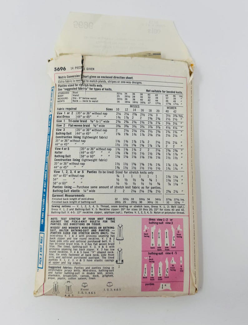 Vintage Simplicity 5696 Sewing Pattern Misses' Dress and Bathing Suit ...