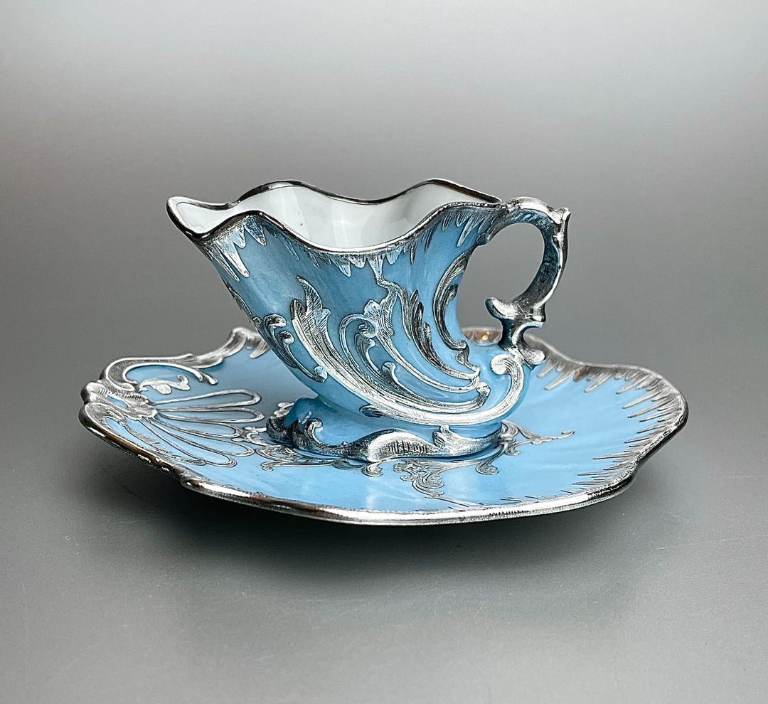Exquisite, Antique Silver Overlay Demitasse Cup and Saucer, Hard to ...