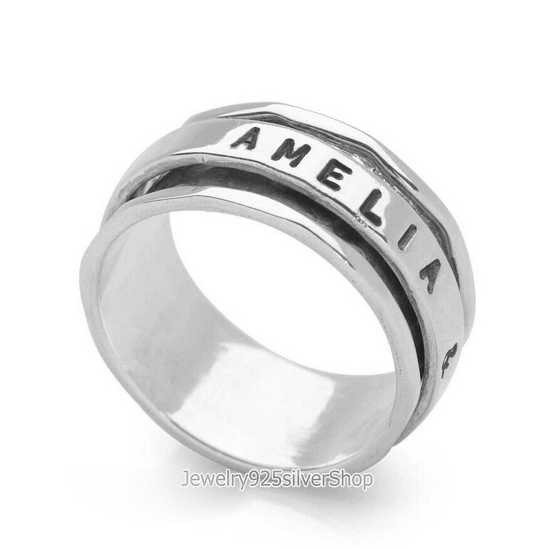 Personalized Outside Engraved Ring, Spinner 925 Sterling Silver Ring ...