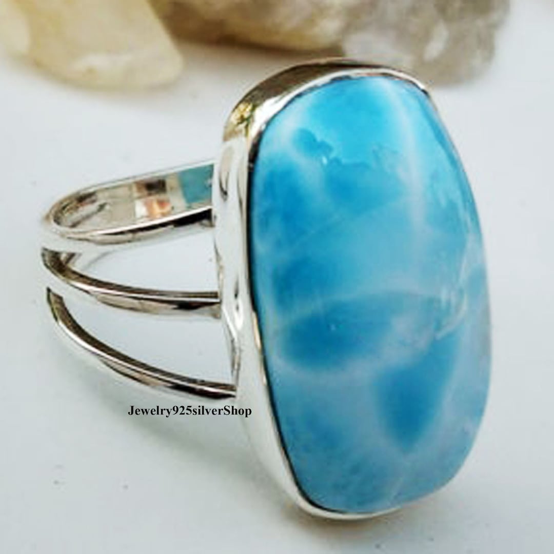 Natural Larimar Gemstone Ring, 925 Sterling Silver Ring, Handmade Women ...