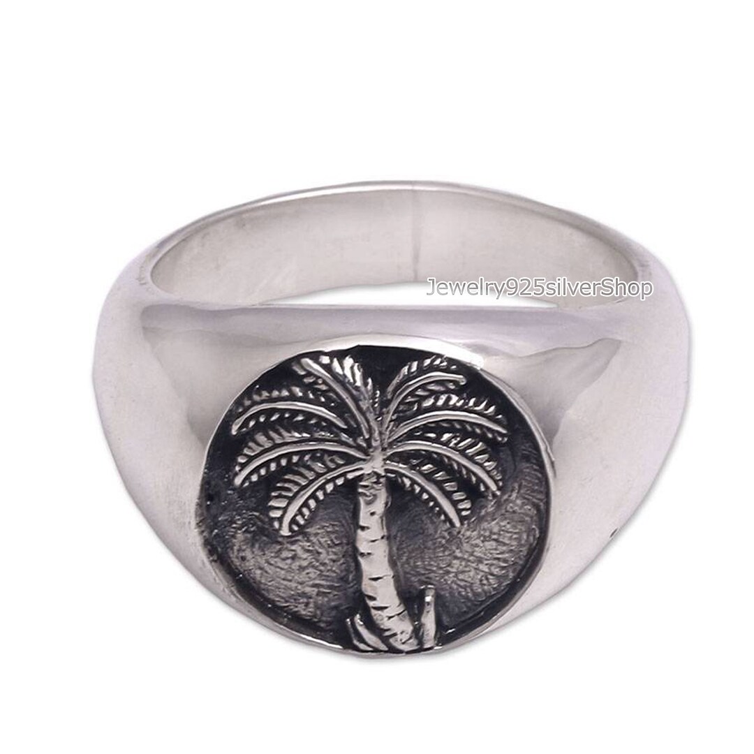 Handcrafted Palm Tree Sterling Silver Ring, Signet Ring, Stately Palm ...