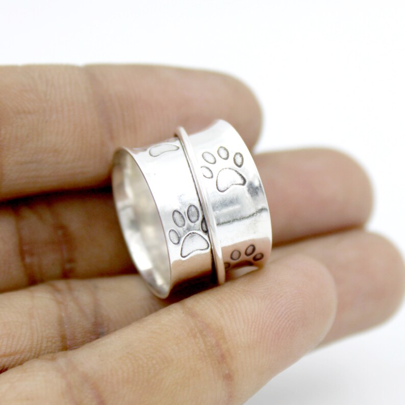 Paw Print Ring 925 Sterling Silver Ring Spinner Ring Animal - Etsy