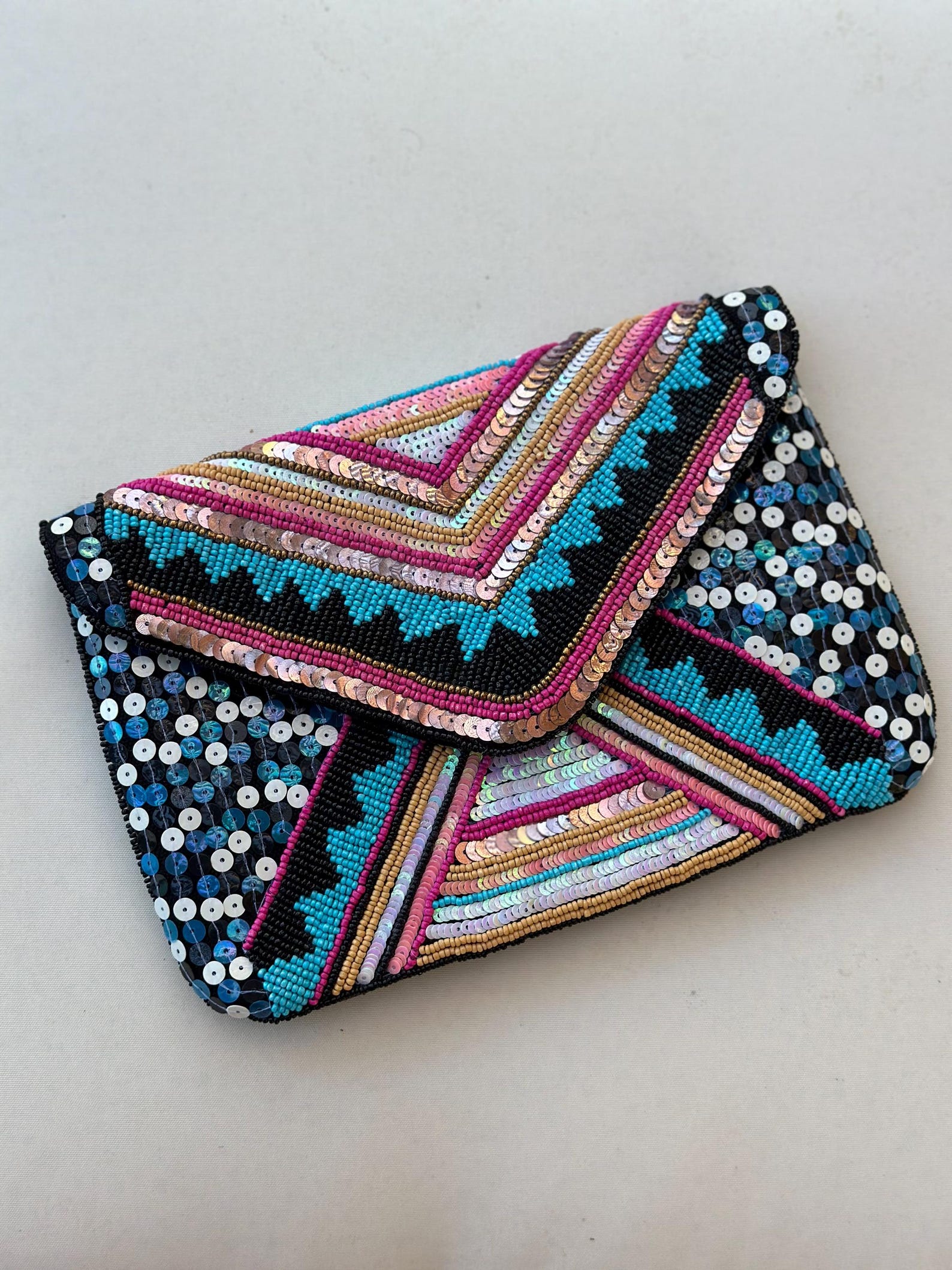 Handmade Beaded Clutch Purse Colorful Sequin Envelope Bag Party Evening ...