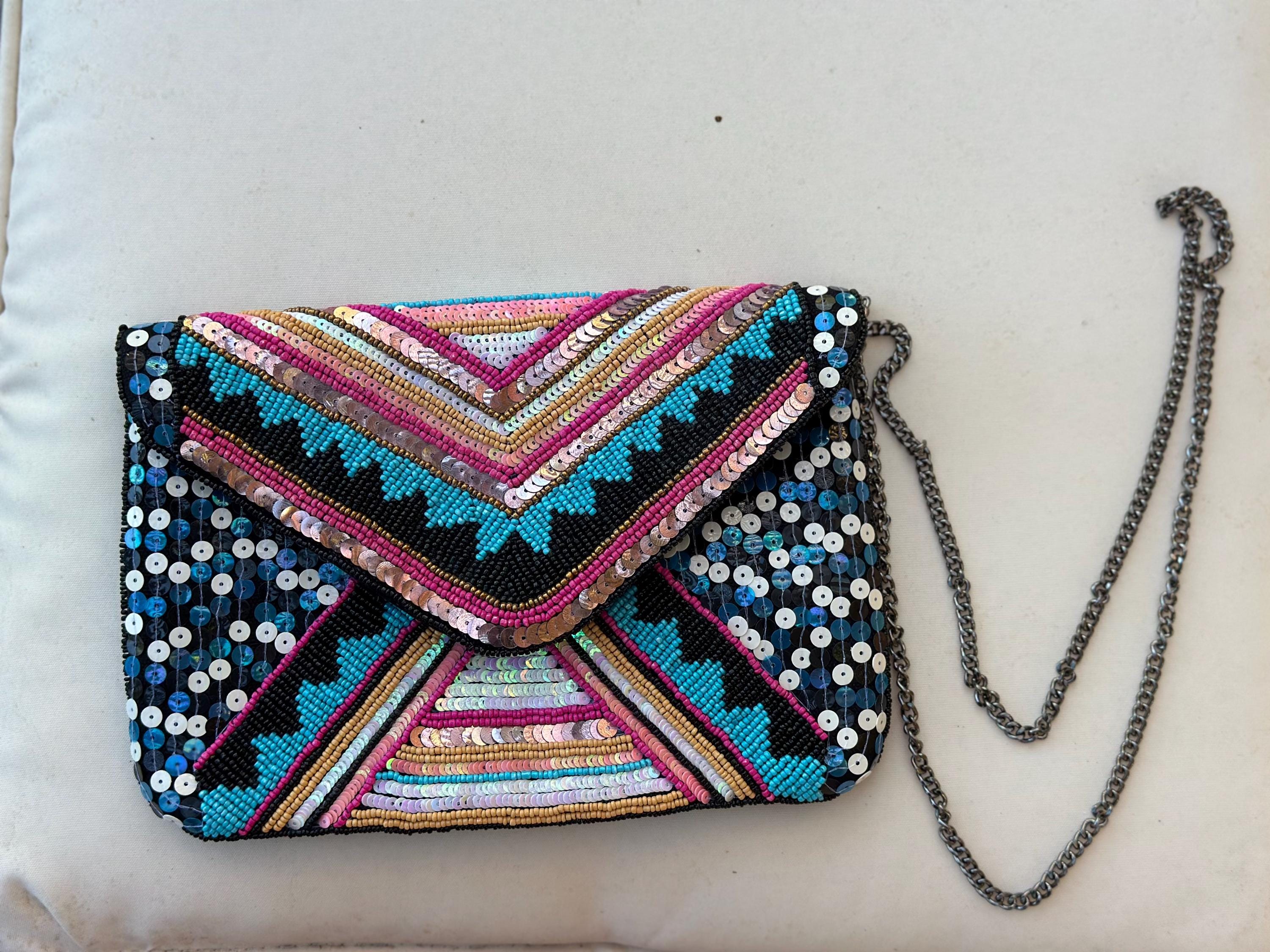Handmade Beaded Clutch Purse Colorful Sequin Envelope Bag Party Evening ...