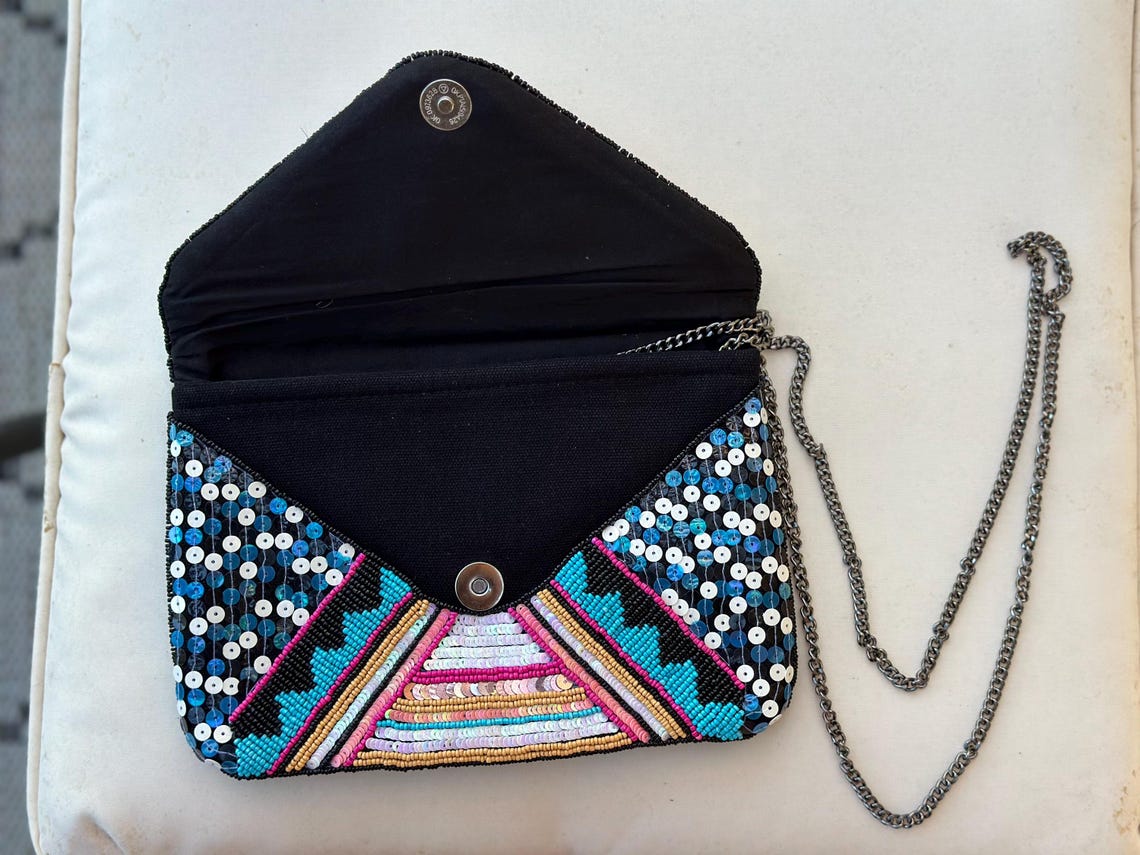 Handmade Beaded Clutch Purse Colorful Sequin Envelope Bag Party Evening ...