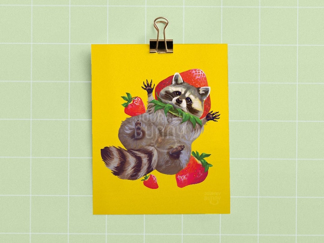 Strawberry Raccoon Print | 8 X 10 Inch | Print Only - Etsy