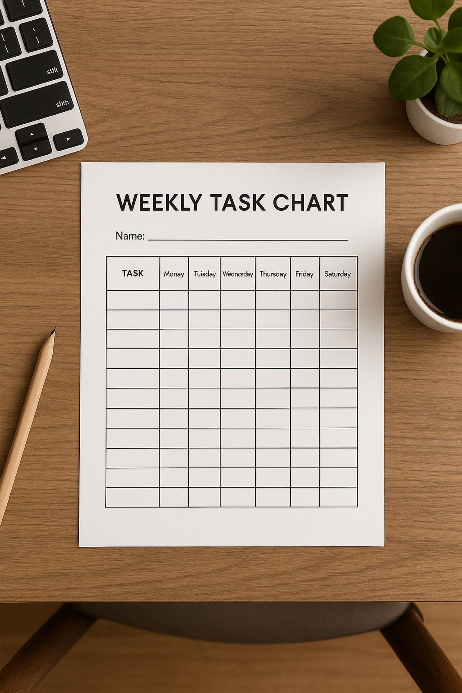 Minimalist Weekly Task Chart Printable: Black & White Chore Planner ...