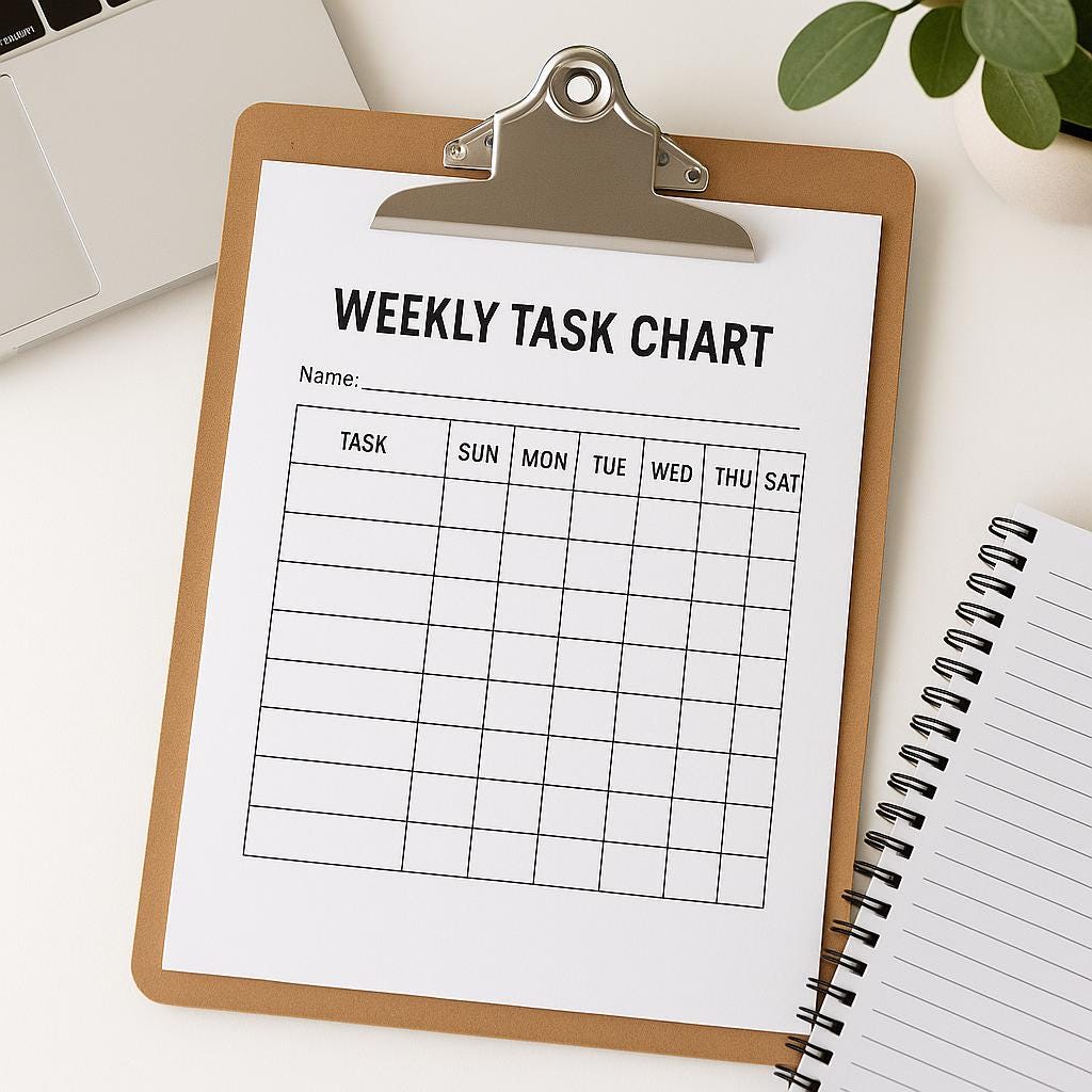 Minimalist Weekly Task Chart Printable: Black & White Chore Planner ...