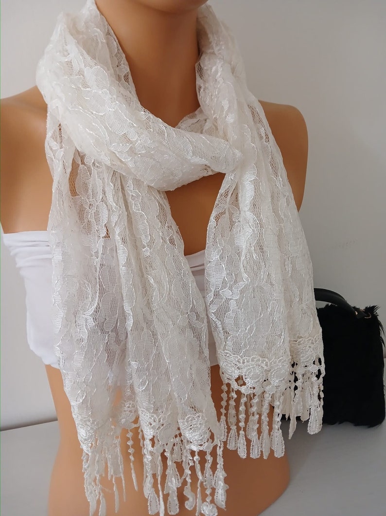 Pearl White Lace Scarf Venice Lace Scarf Gift for Her Scarf for Women ...